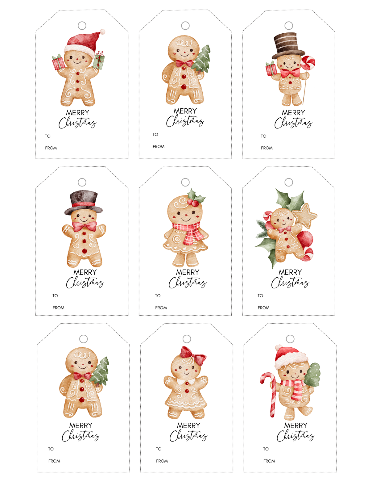 Gingerbread Men Gift Tags – Printable Christmas Digital Download ...