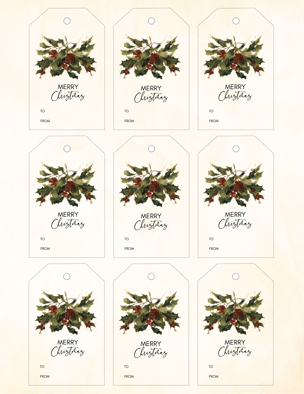 Vintage Holly Gift Tags – Printable Christmas Digital Download ...