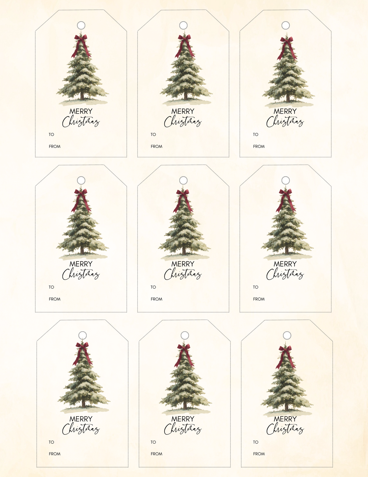 Christmas Tree with Big Red Bow Gift Tags – Printable Digital Download ...