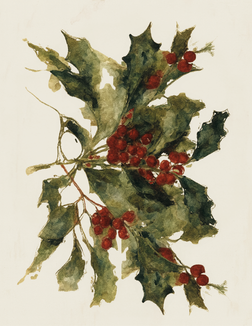 Holly & Berry Digital Print – Classic Christmas Botanical Art ...