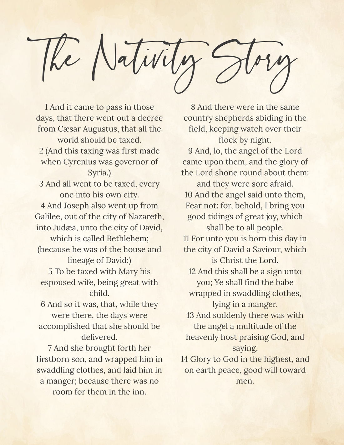 The Nativity Story Digital Print – Ivory Christmas Scripture Art ...