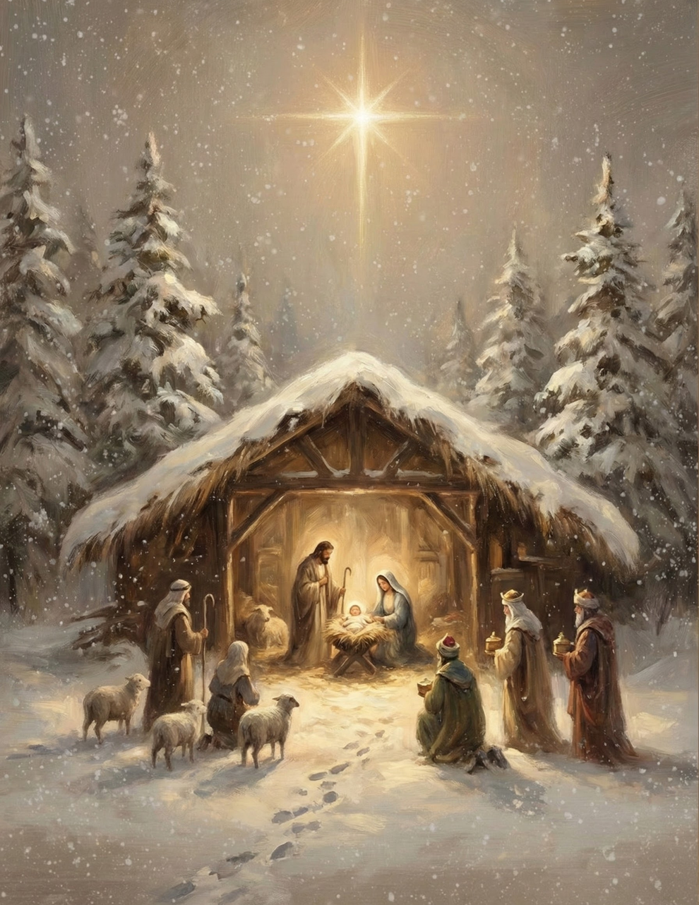 Snowy Nativity Scene Digital Print – Peaceful Christmas Artwork ...